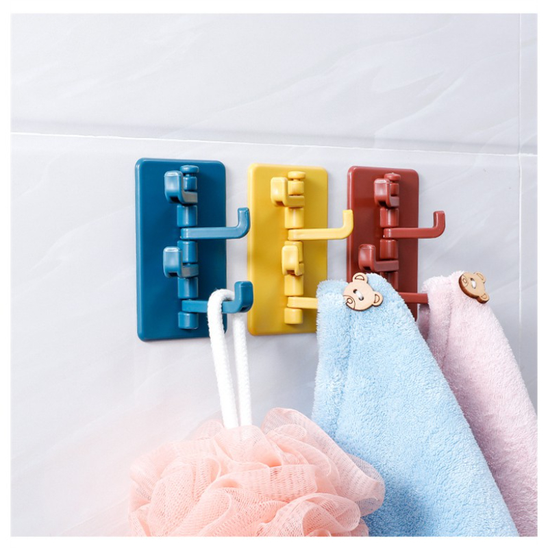 Buy wall-mounted rotating hook plastic adhesive key holder wall 4 hooks ...